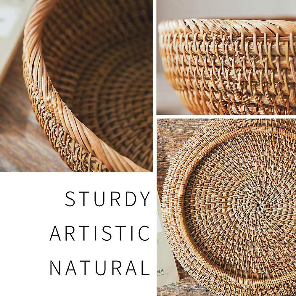 Natural Rattan Round Fruit Basket Wicker Tabletop Bread Serving Tray Weaving Food Storage Bowls ...