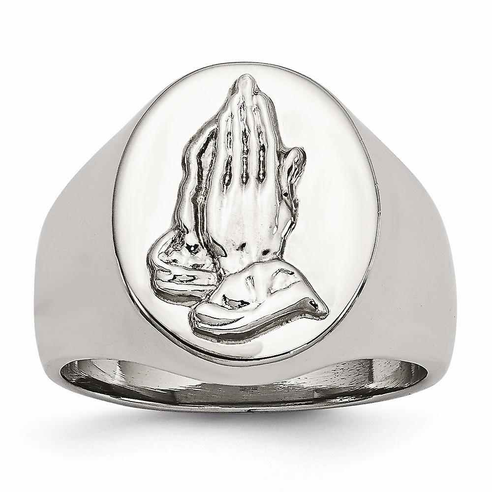 18.75mm Stainless Steel Polished With 925 Sterling Silver Praying Hands ...