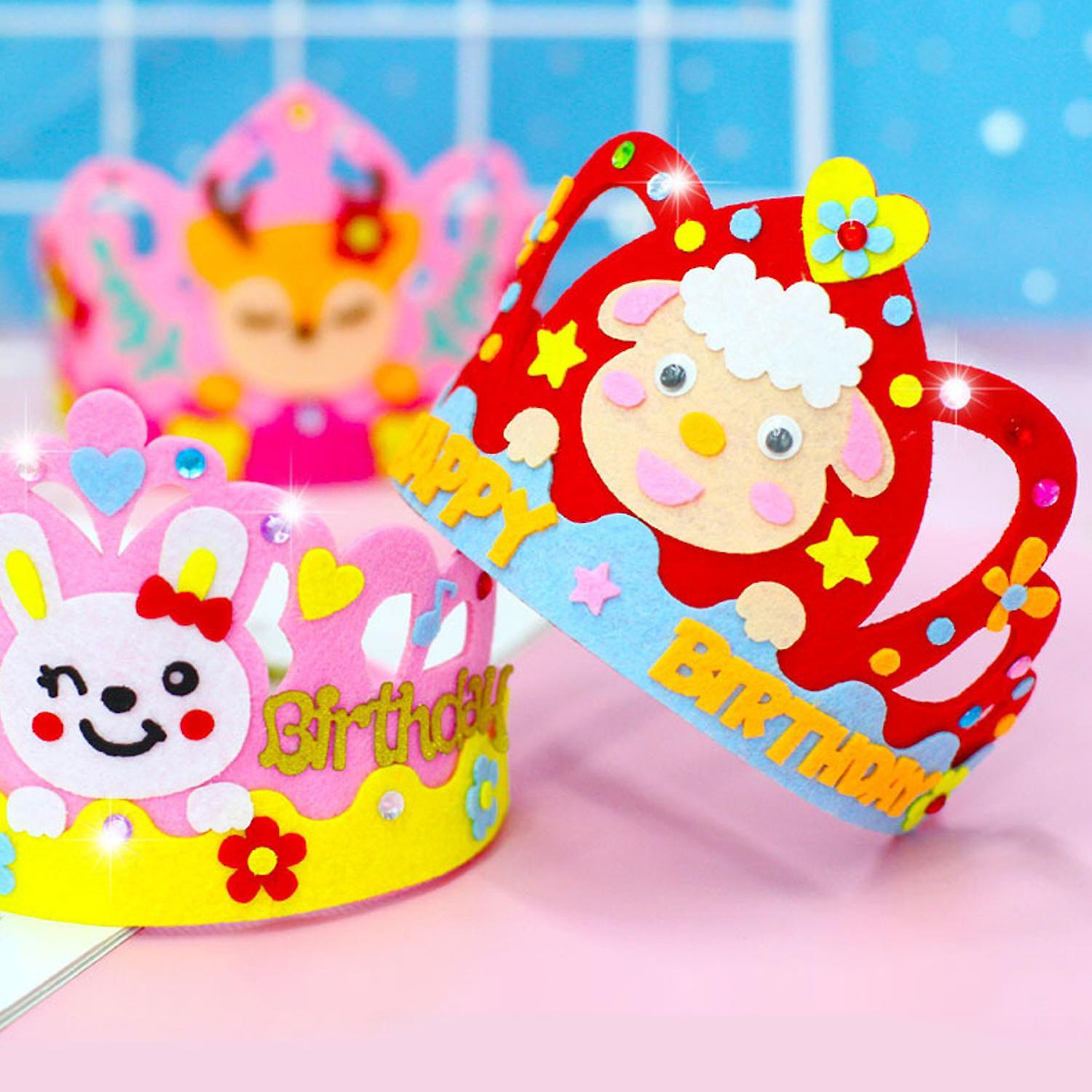 DIY Birthday Crown Hat for Kids Cartoon Rabbit Dinosaur Cake Lion ...