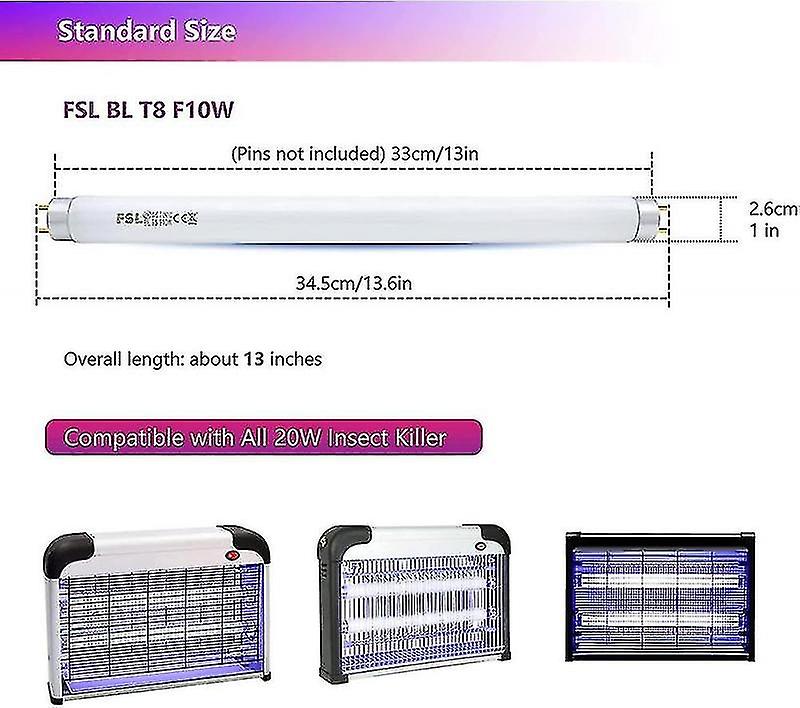 Fsl T8 F10w Bl תואם נורה קוטל יתושים מנורה, 34.5cm Uv Tube תואם 20w Mo ...