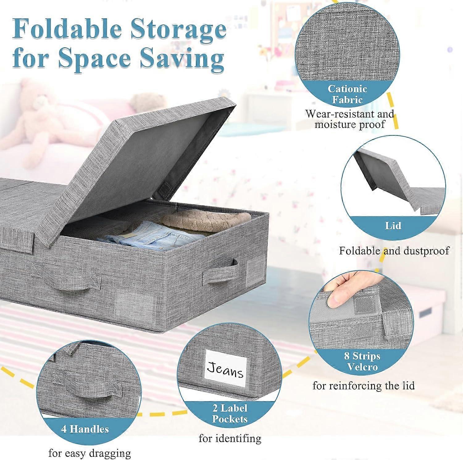 Underbed storage box, foldable underbed chest of drawers with lid, bed ...