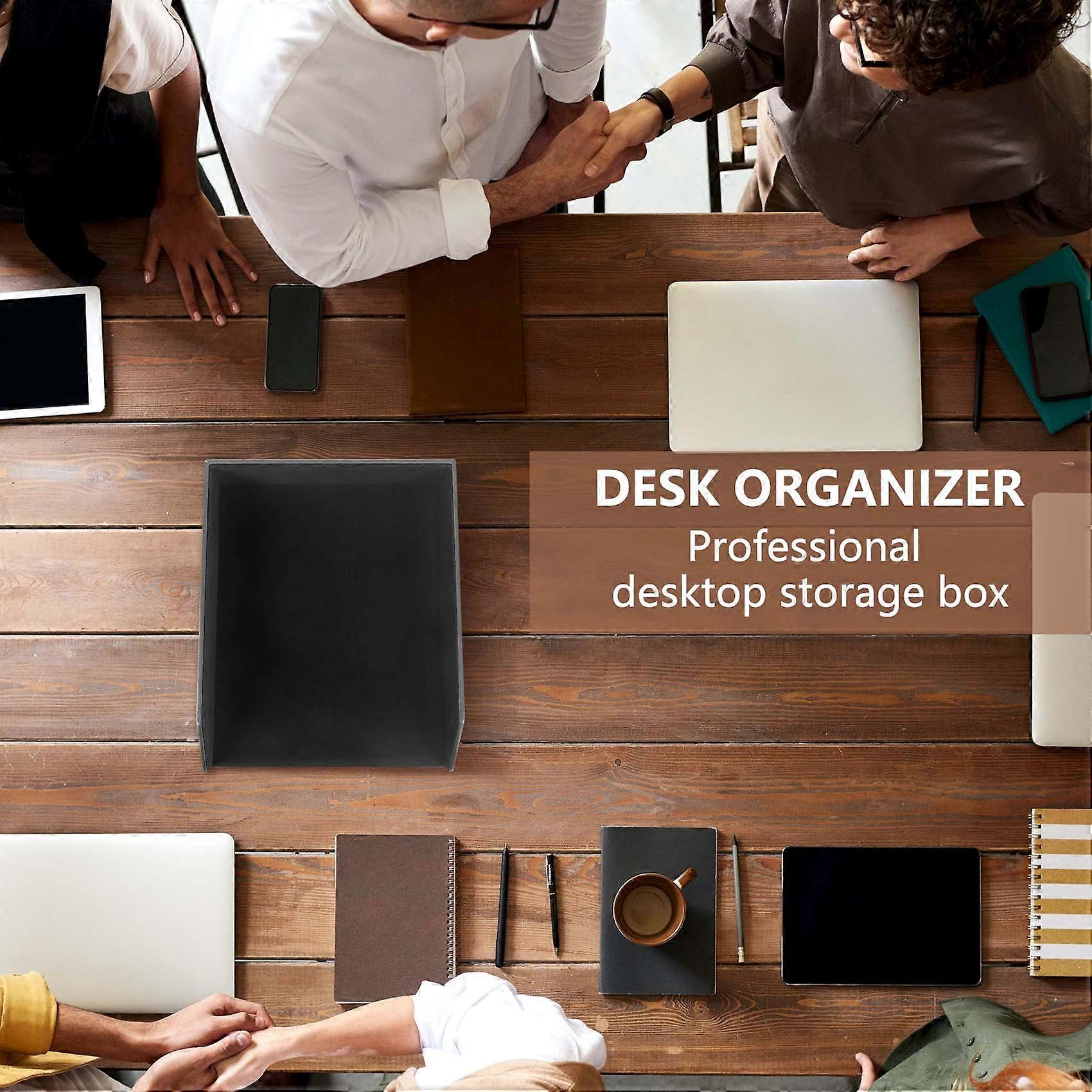 PU Leather Tray, Document Desk Organizer,Stackable Office File Document Tray Holder (Black ...