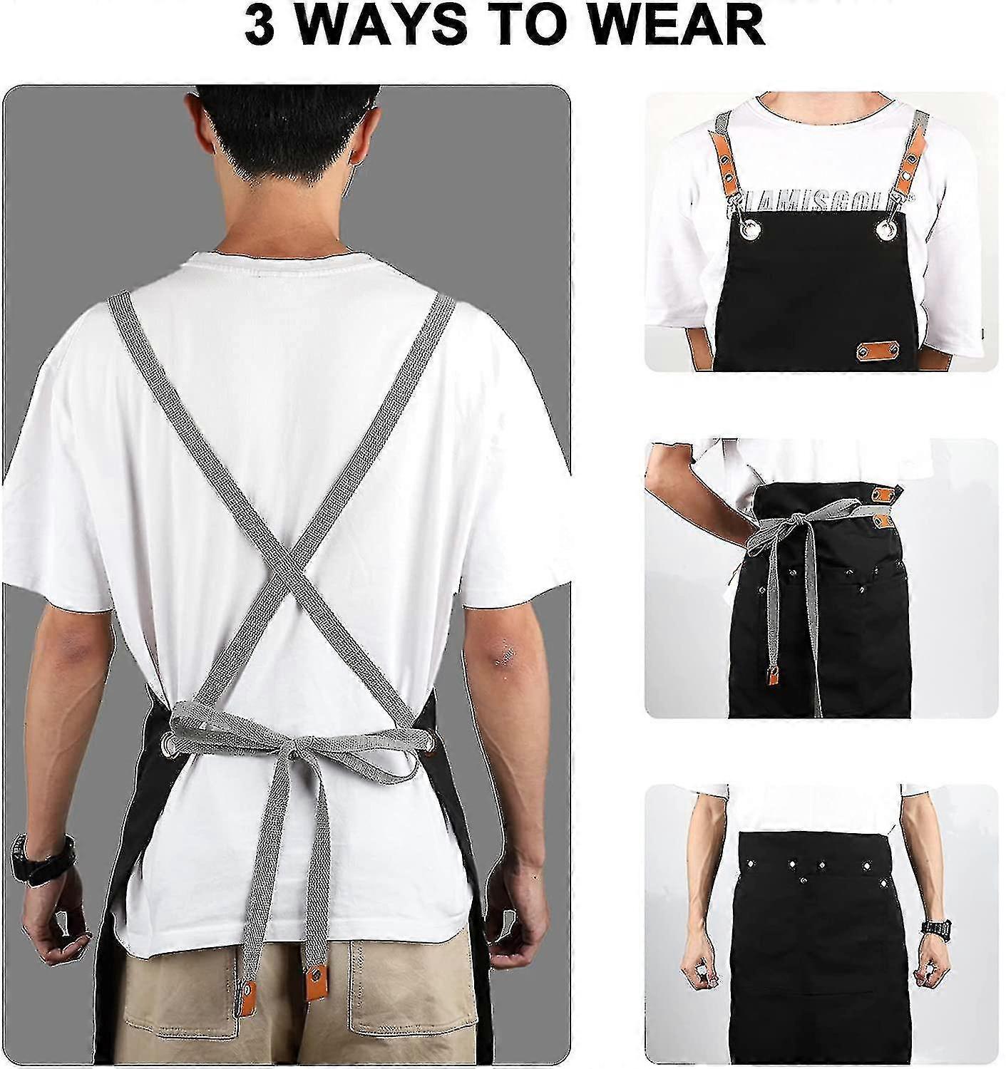 Chef Apron With Cross Back Bib Apron Cooking Aprons With Large Pockets ...