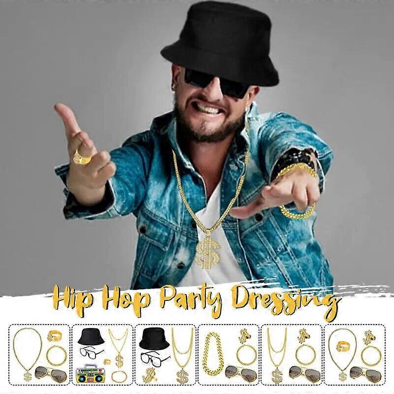 80S 90S Costume Accessory Set Hip Hop Costume Kit Radio Box Gold ...