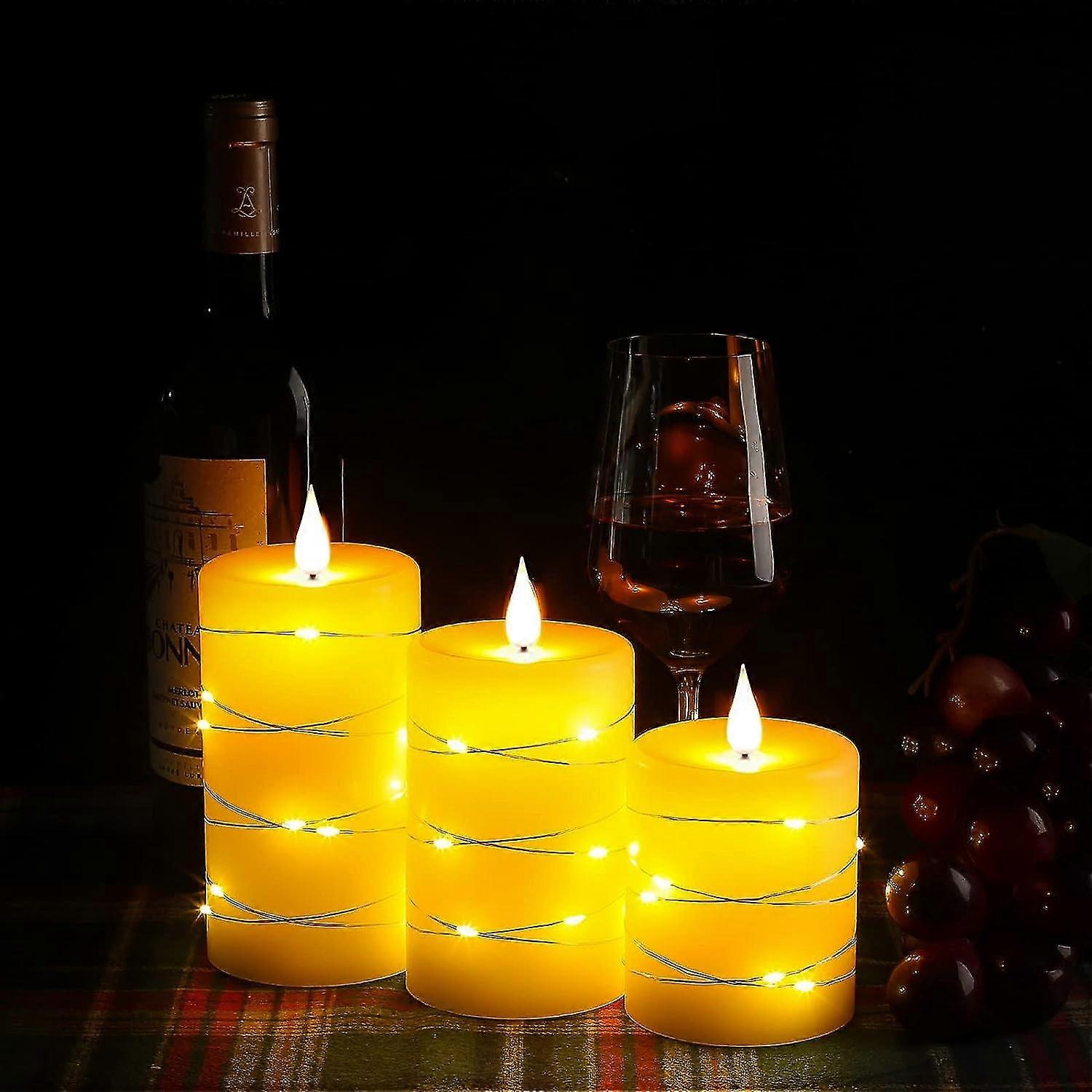 Led Candles Built-in String Lights, 3 Led Candles, With 10-key Remote ...