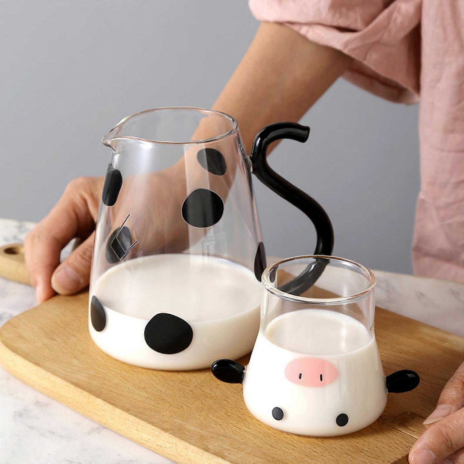 New Arrive Cartoon Cow Glass Pitcher Set, Cute Cow Bedside Water Carafe ...
