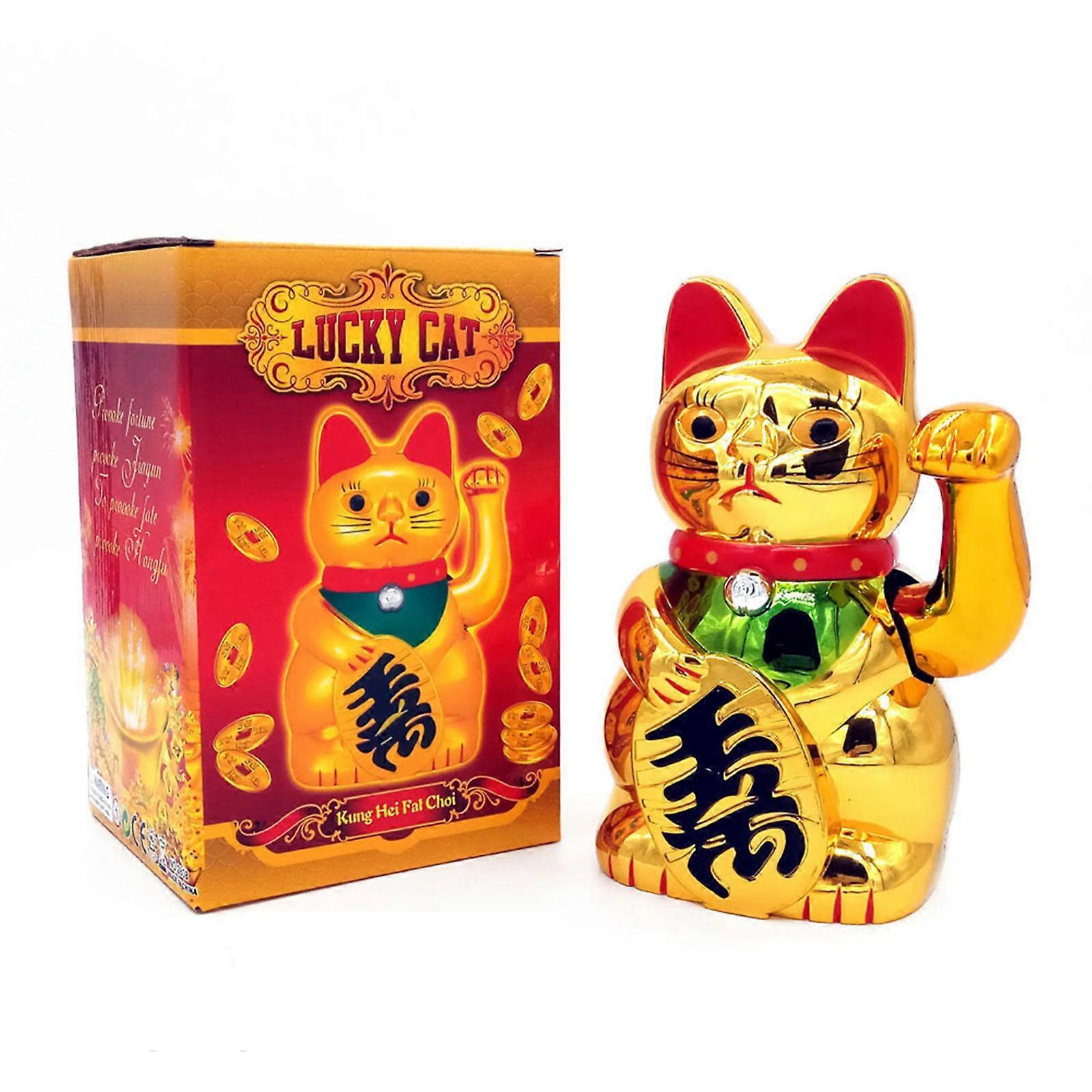 Lucky Cat Statue Wealth Cat Decor with Waving Arm Battery Operated ...
