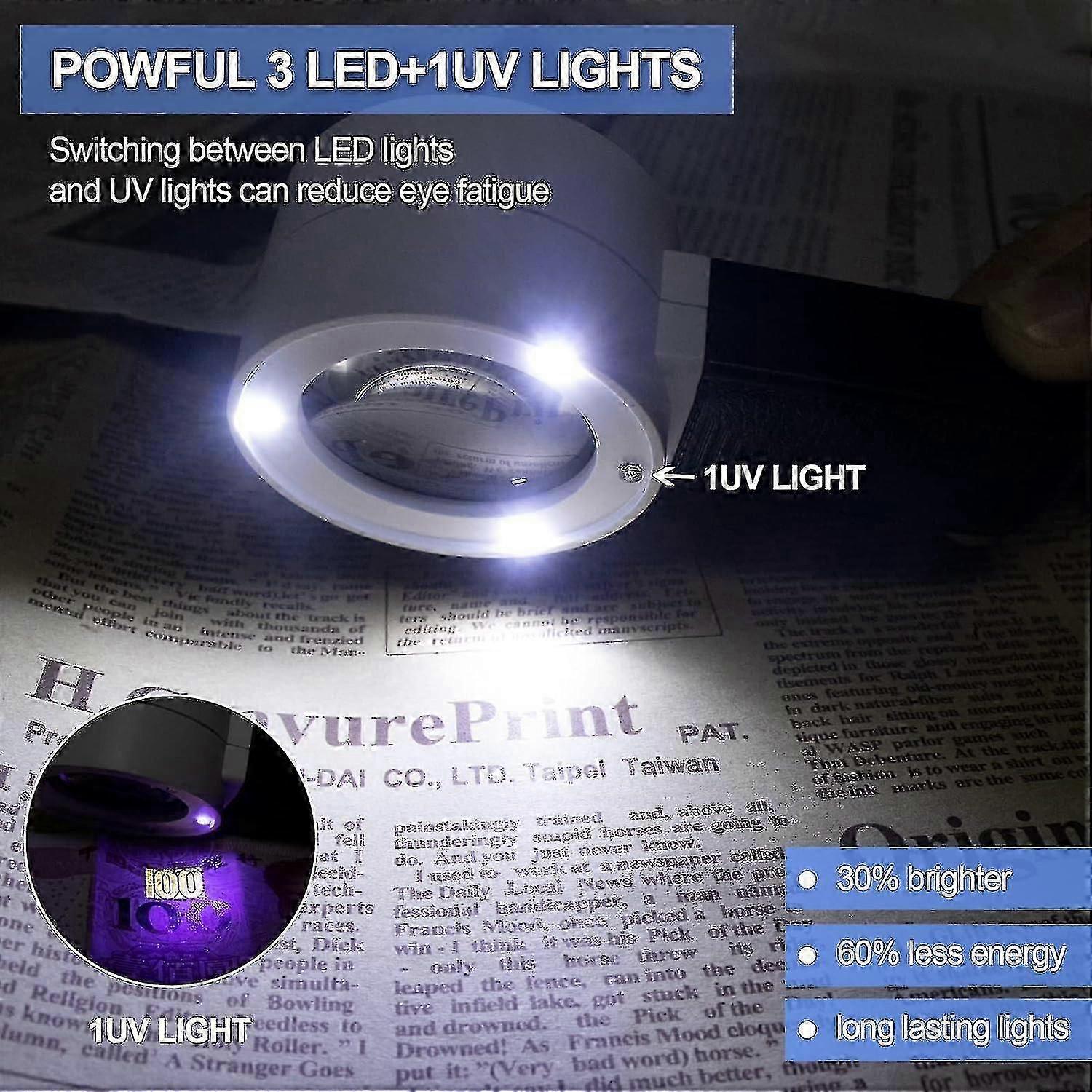 30x Magnifying Magnifier With 3 Leds And Uv Light Scratch Resistant ...