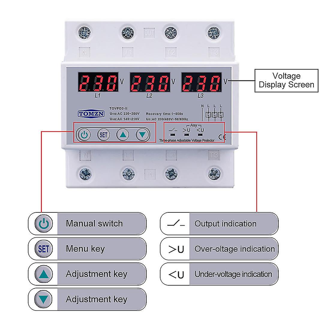 Three Phase Adjustable Over And Under Voltage Protector Automatic ...