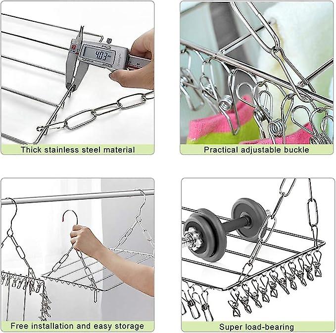 Sock Dryer, Hanging Drying Rack with 36 Stainless Steel Windproof Pegs ...