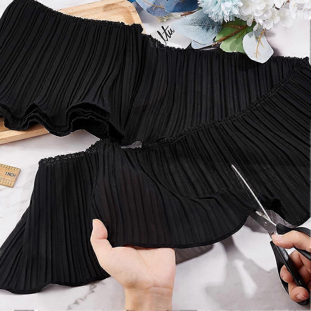 4 Yards Black Pleated Chiffon Ribbon 6.7inch Wide Polyester Pleated ...