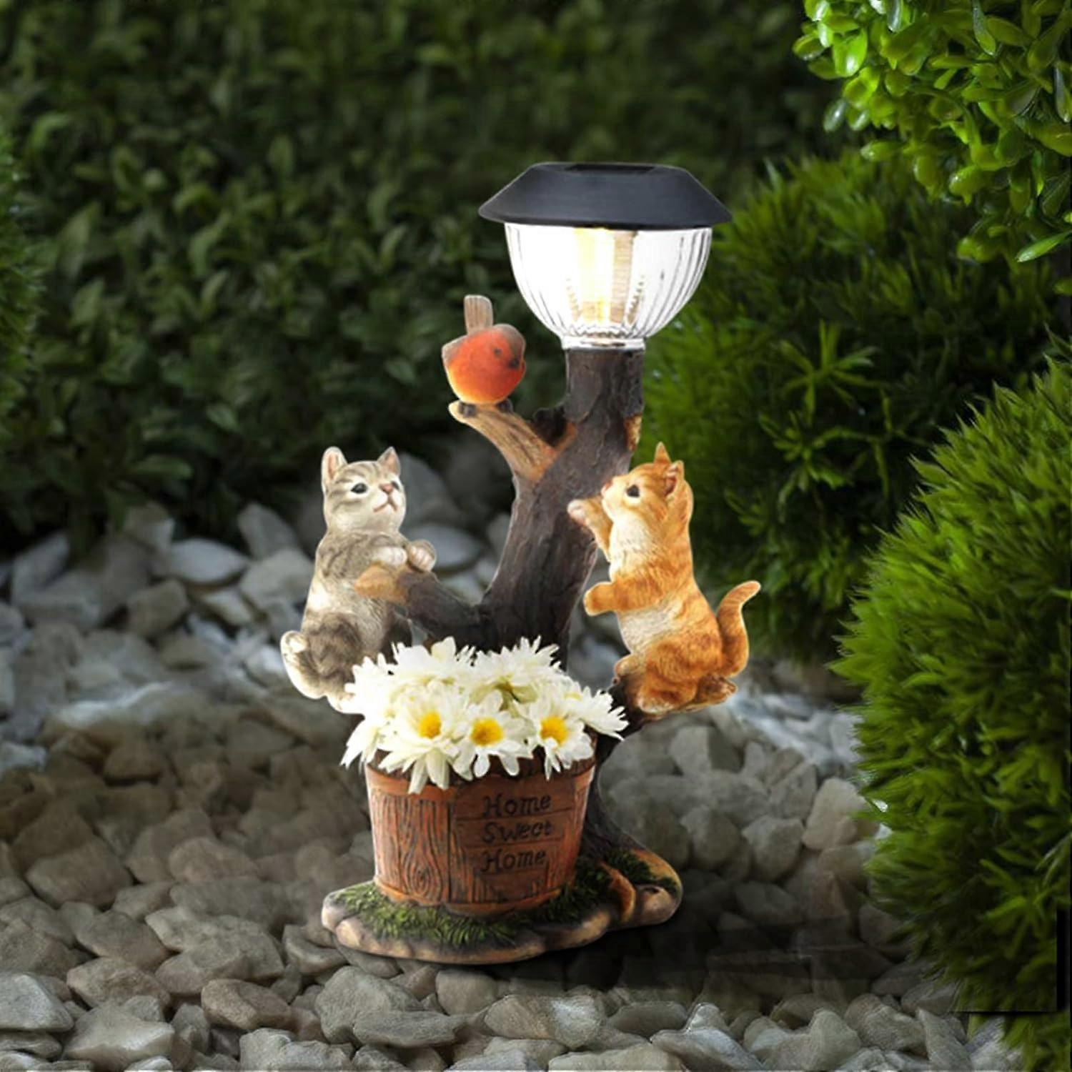 Garden Solar Lights Animal Climbing Garden Statue, Resin Cat Statue ...