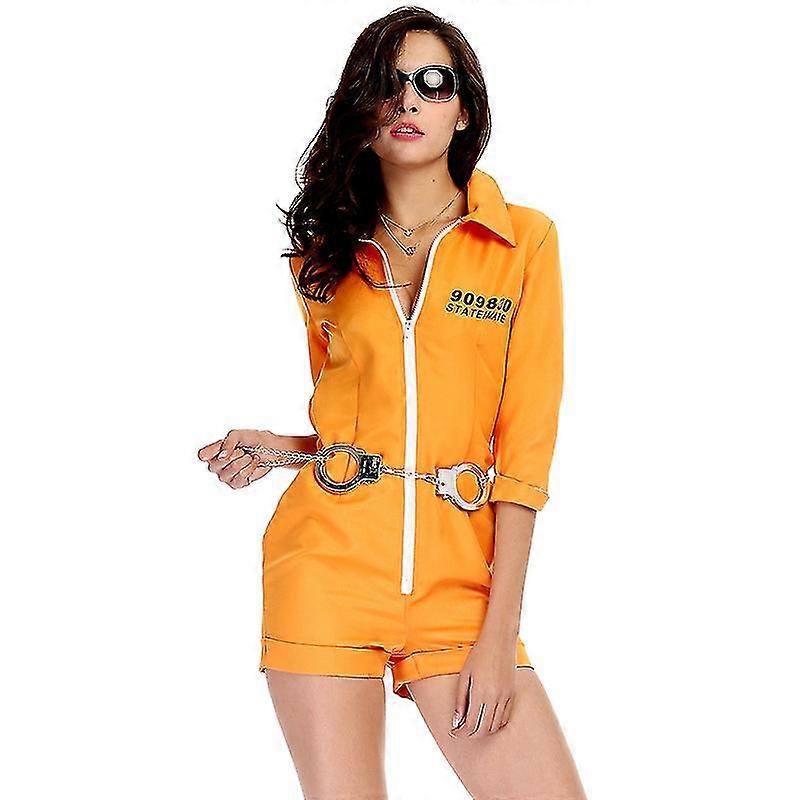 Adult Female Halloween Costume Zippered One Piece Shorts Prisoner Role ...