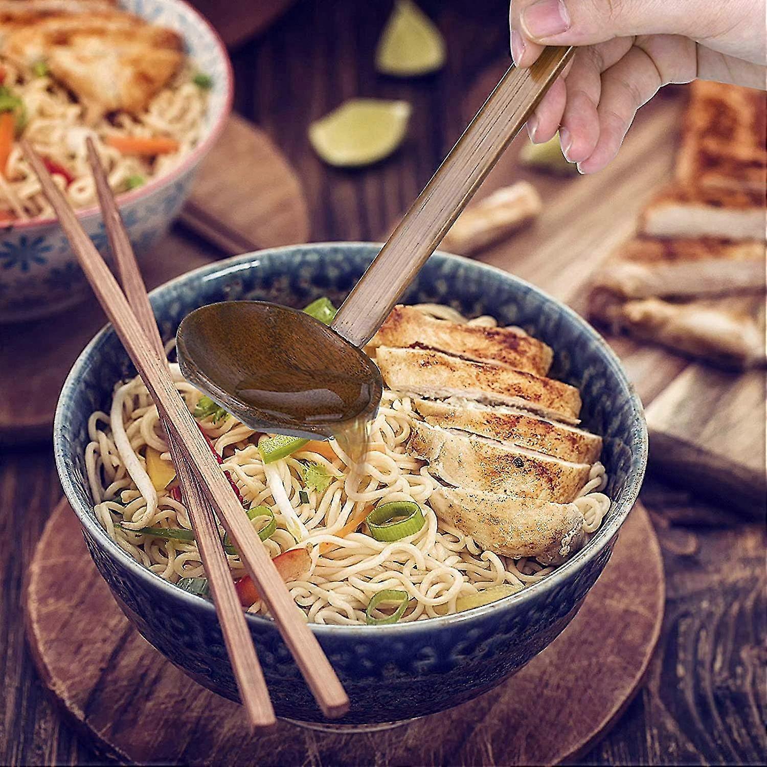 4 Pieces Japanese Long Handle Large Spoon Ramen Spoon Wooden Hot Pot ...