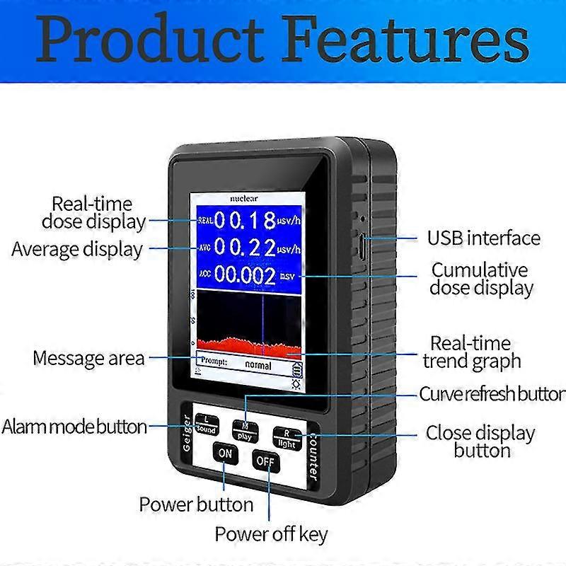 Nuclear Radiation Detector Color Display Screen Geiger Counter Personal ...