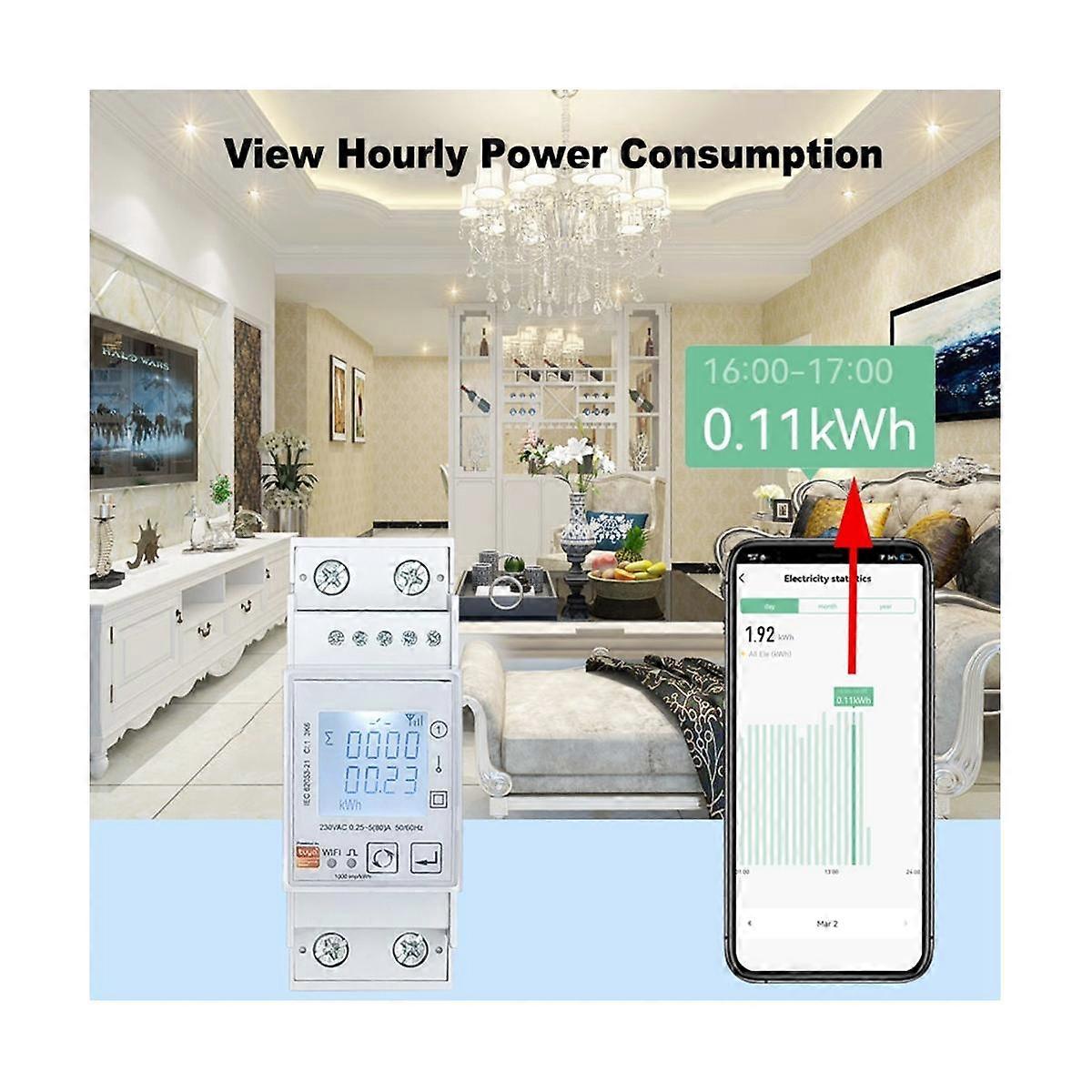 Tuya WiFi Bidirectional Energy Meter Single Phase 80A KWh Power Monitor ...