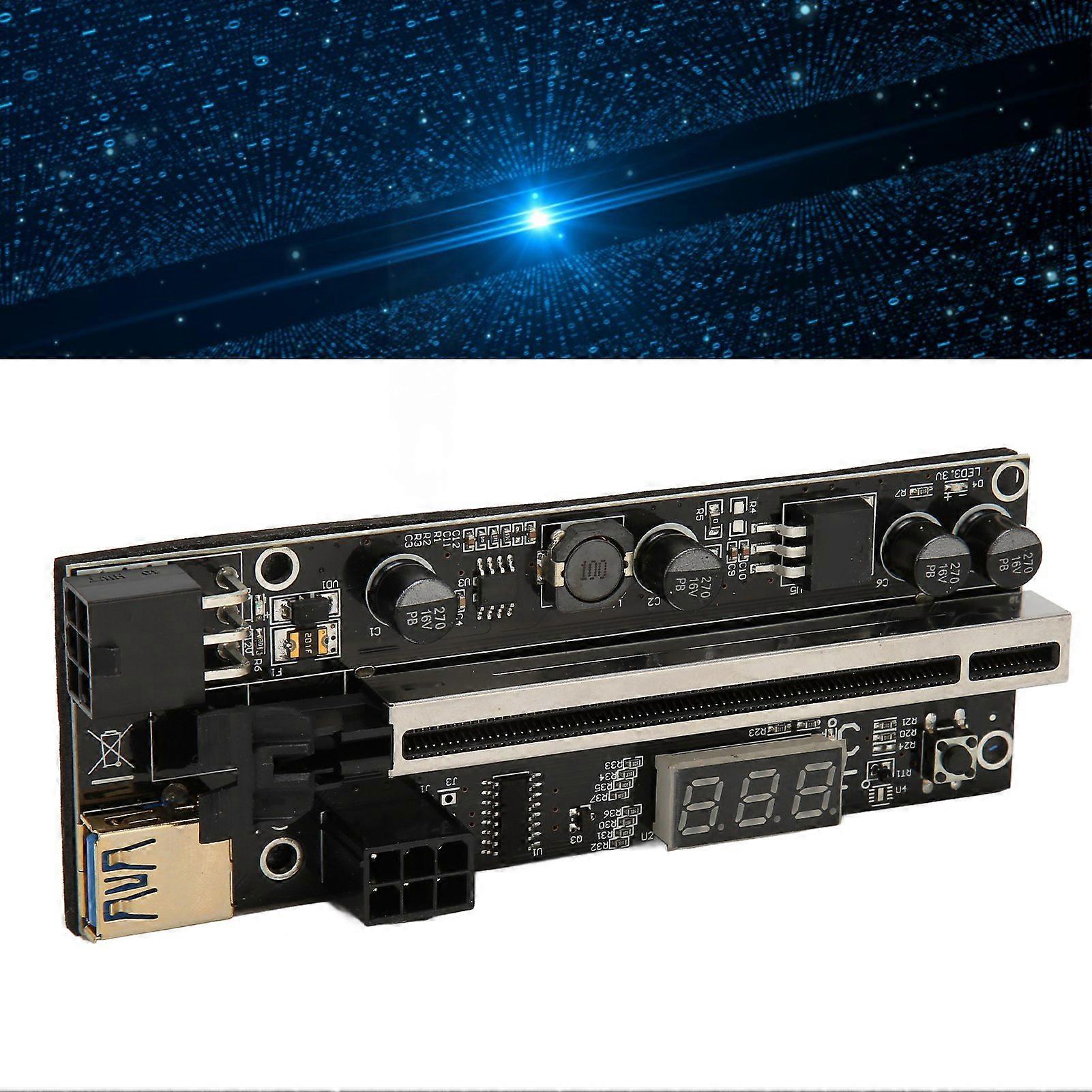 PCIe Riser Adapter Card 1X to 16X Dual 6Pin Temp Sensor USB3.0 Power ...