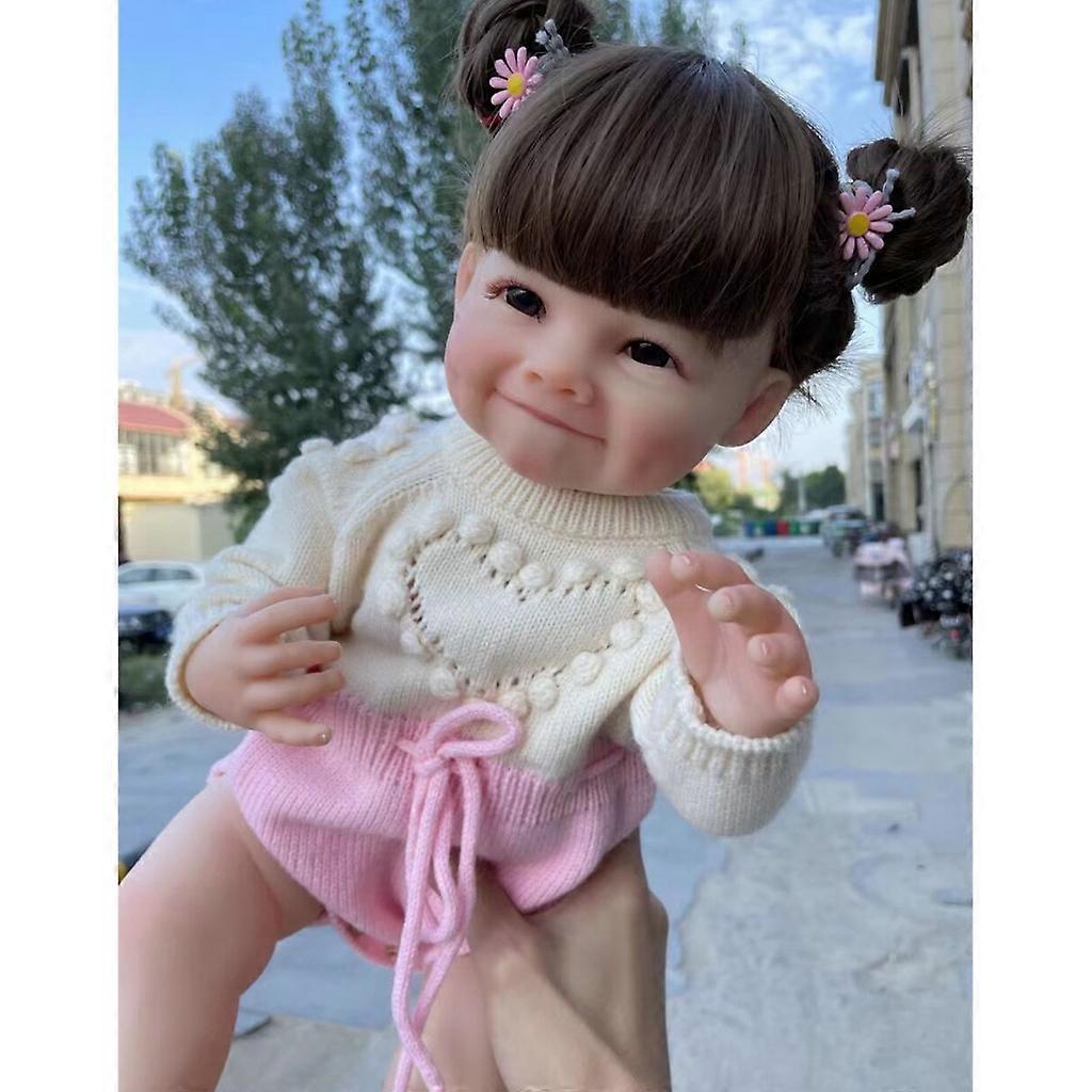 Girl Doll Caucasian Reborns Toy Smiling Dimples Doll Toddler Birthday ...
