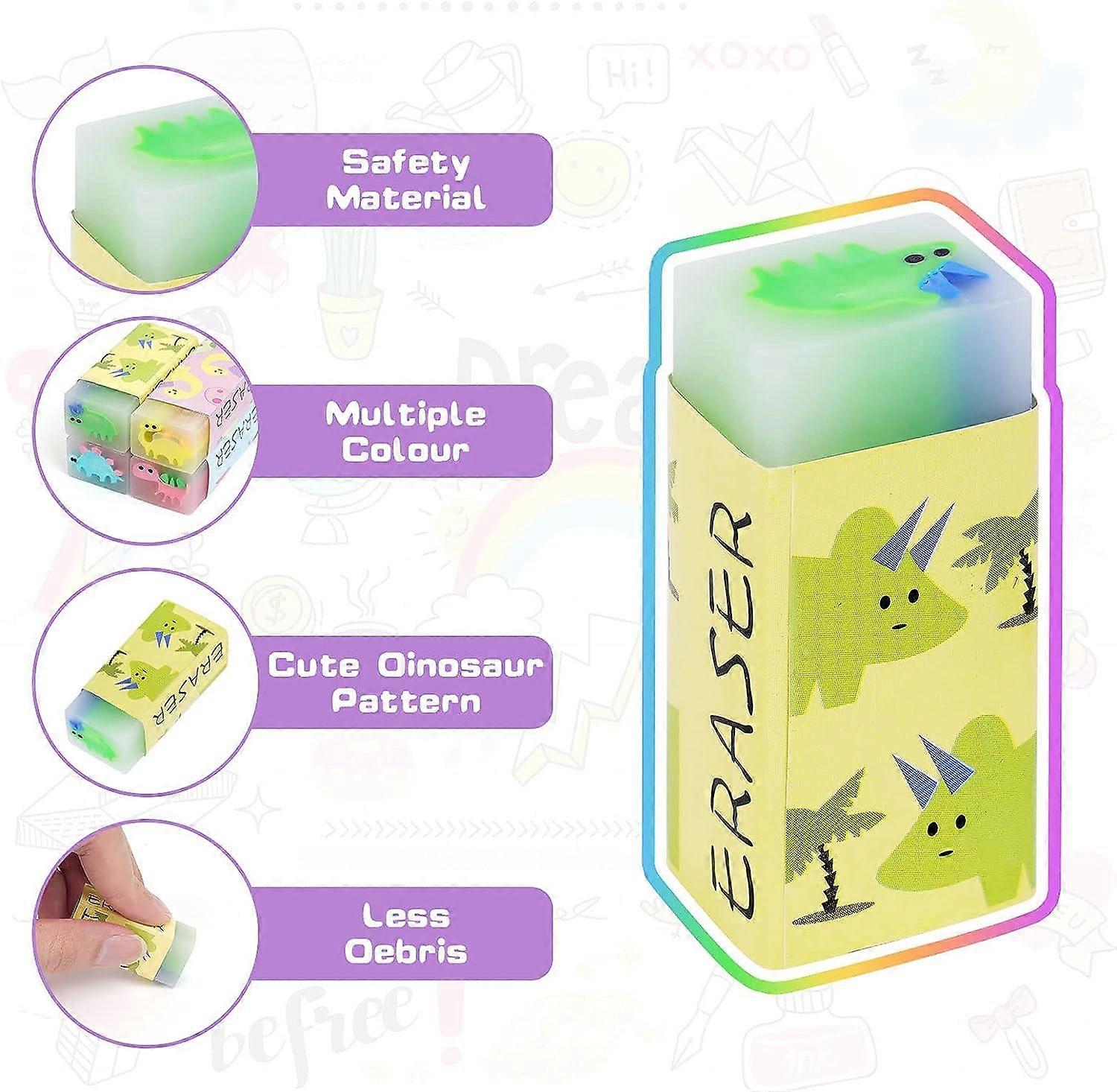 Plastic Pencil Eraser, 4pcs Cube Dinosaur Erasers, Cute Eraser Eraser ...