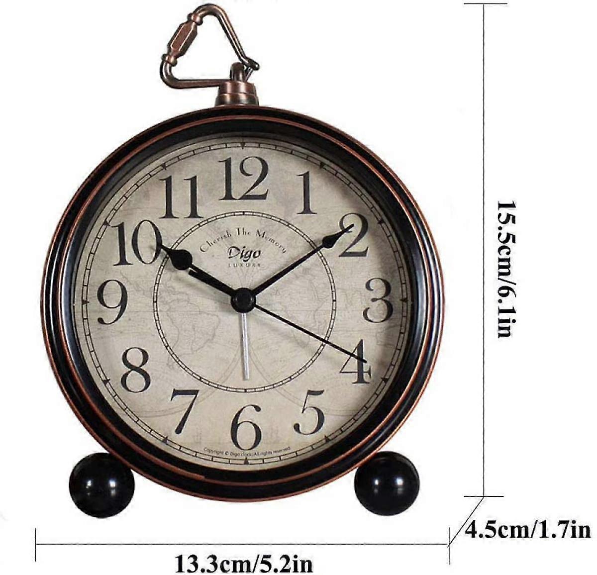 Table Clock, 5.2" Retro Vintage Non-Ticking Desk Alarm Clock, Small ...