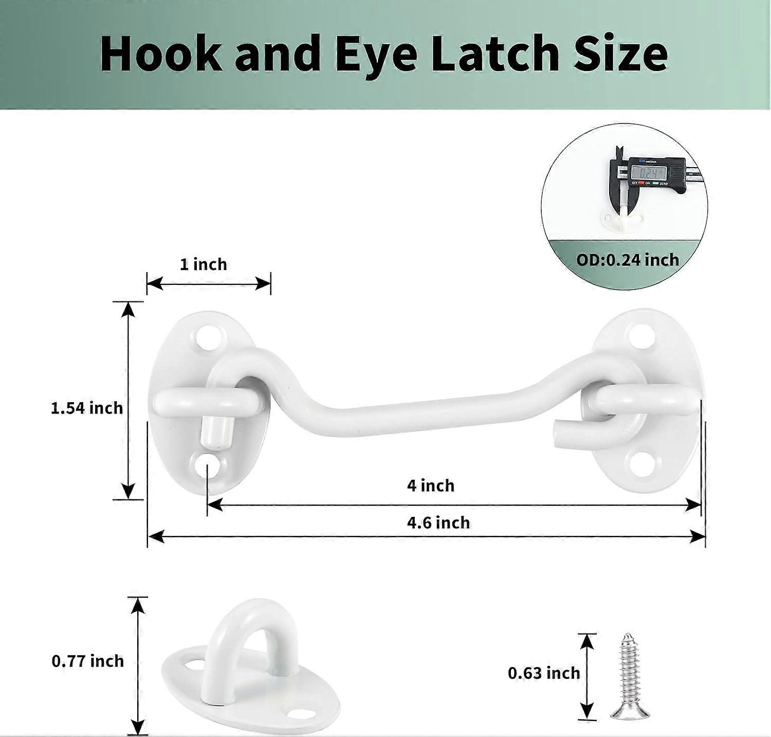 Door Latch Hook and Eye Latch White, 2 Packs 4 Inch Heavy Duty Solid ...