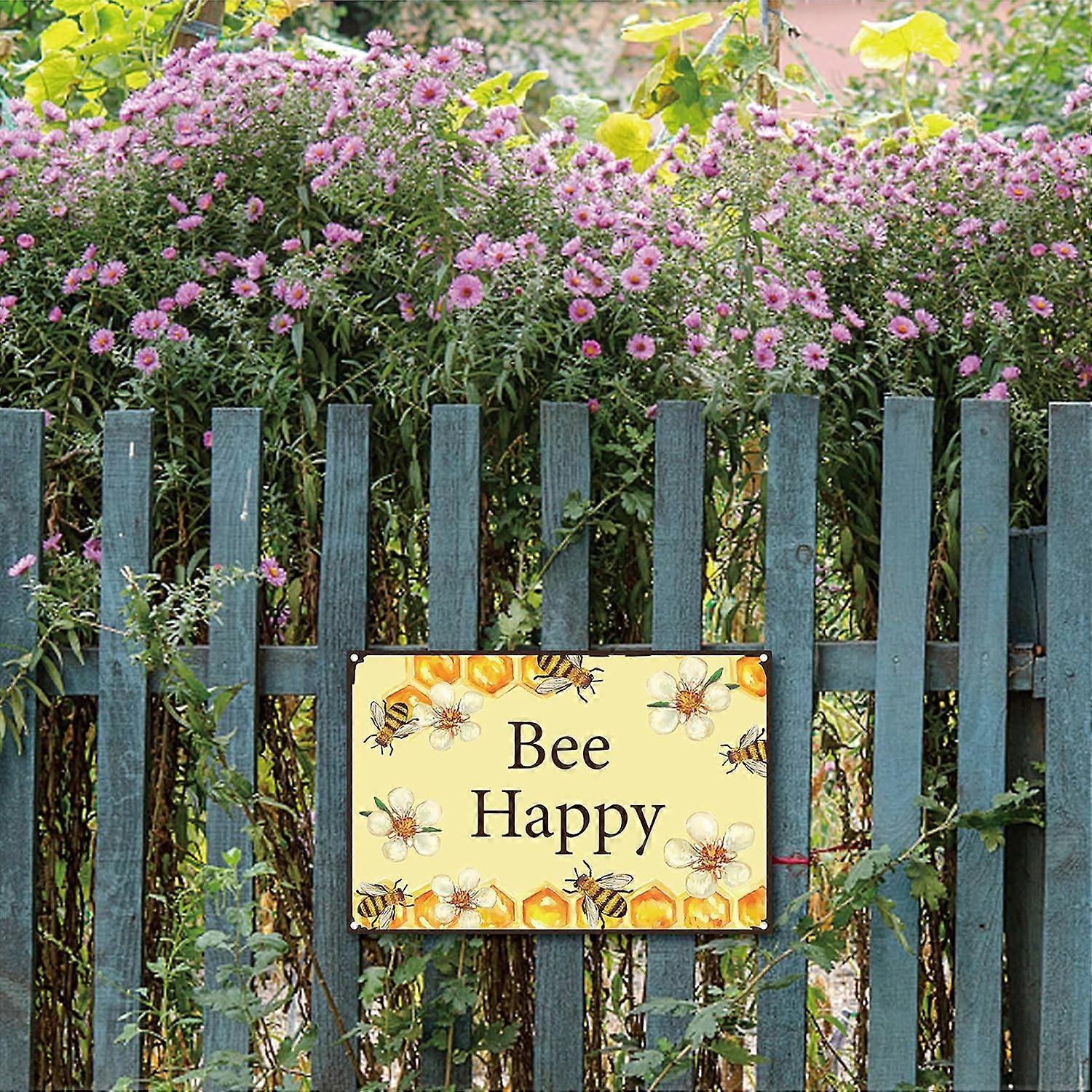 Metal Tin Sign Bee Happy Retro Vintage Funny Wall Decor Decoration Art ...