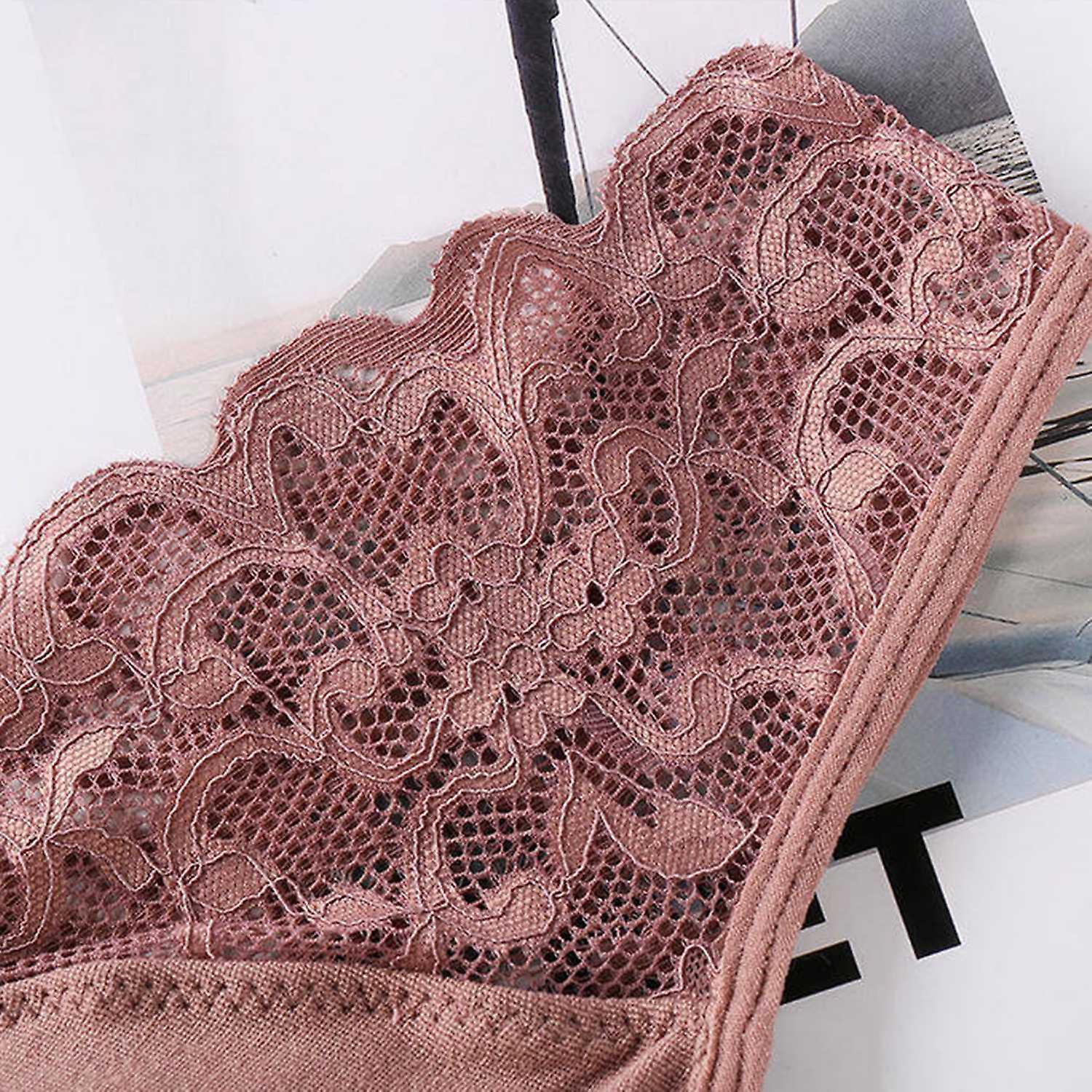 Lady Bra Wireless Lace See-through Hollow Out Push Up V Shape Back ...