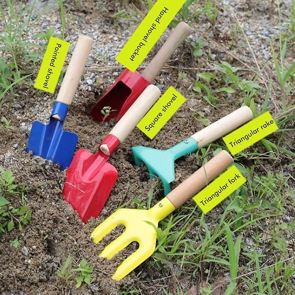 Kids Gardening Tools, 5-Piece Gardening Set with Sturdy Wooden Handle ...
