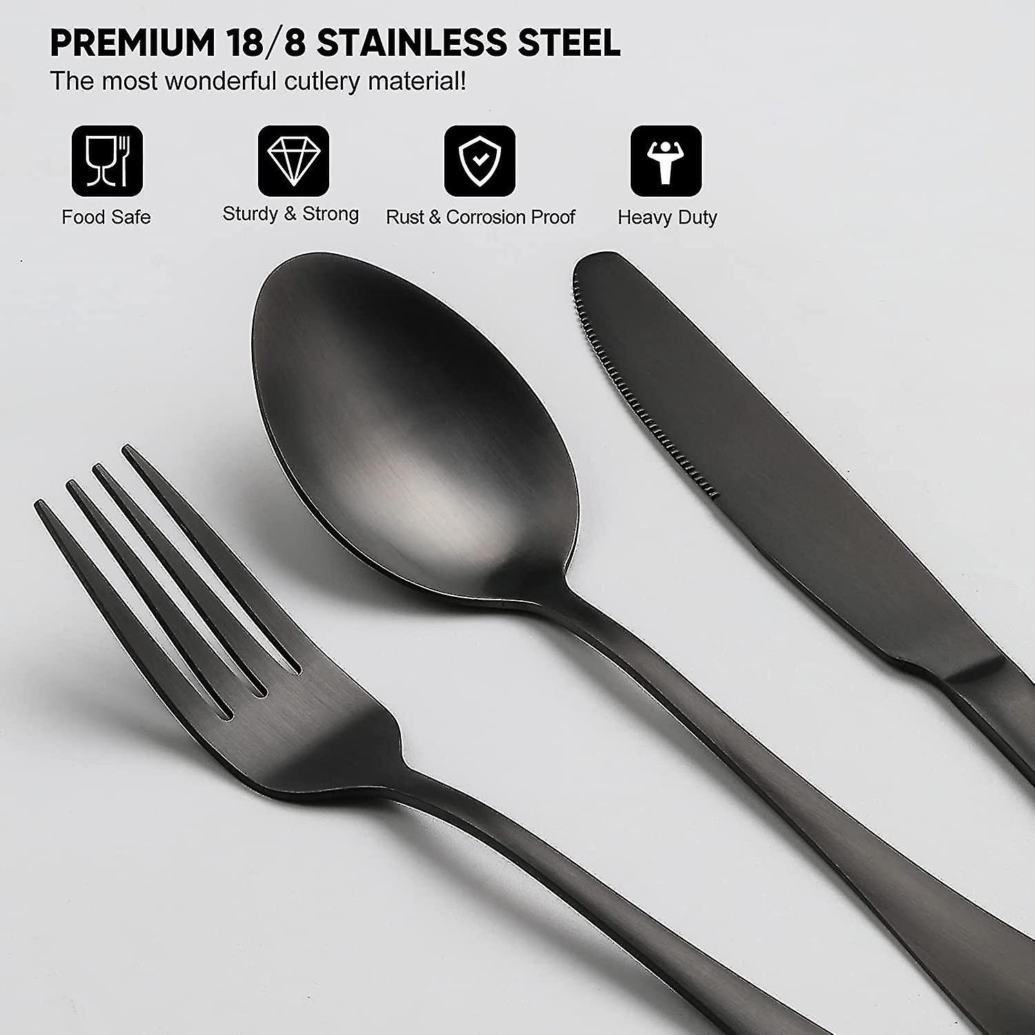 48-piece Matte Black Silverware Set With Steak Knives For 8, Food-grade ...