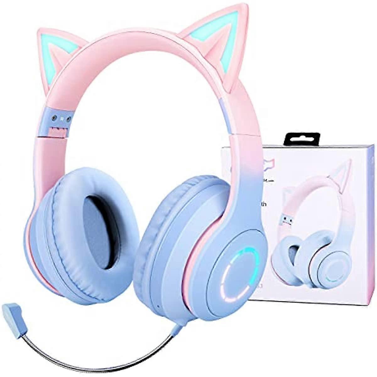 JYPS Kids Wireless Headphones for Girls LED Light Up Cat Ear Childrens ...