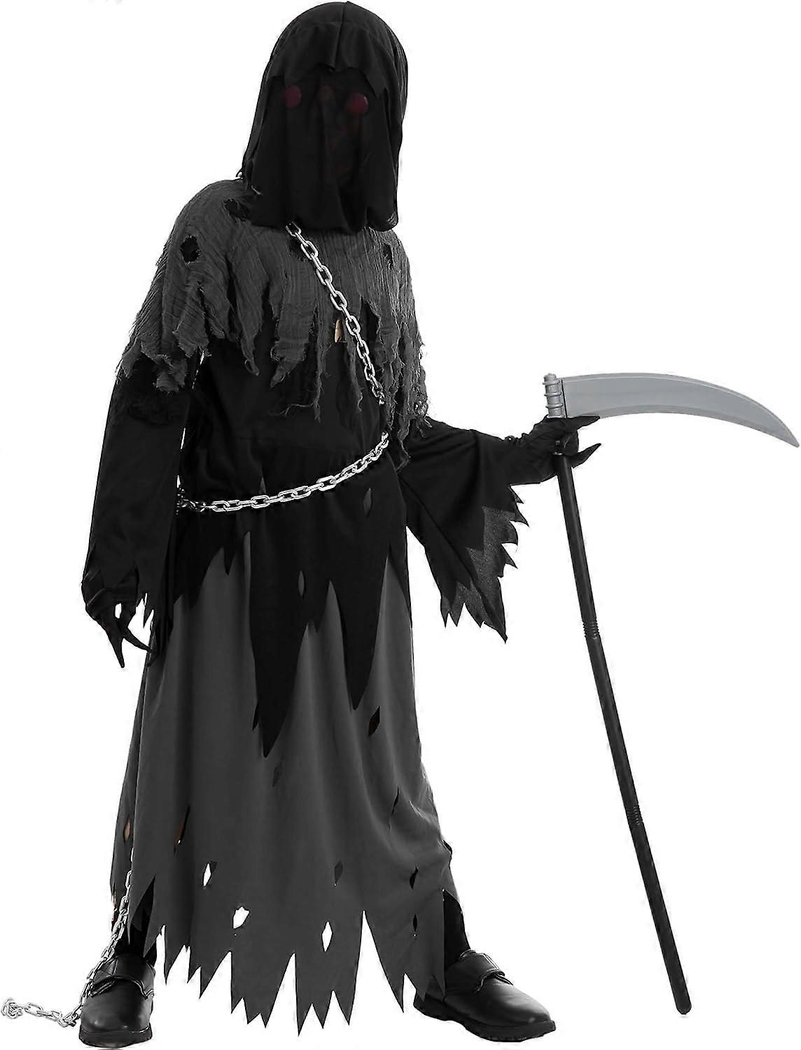 Child Unisex Glowing Eyes Reaper Costume for Creepy Phantom Halloween ...