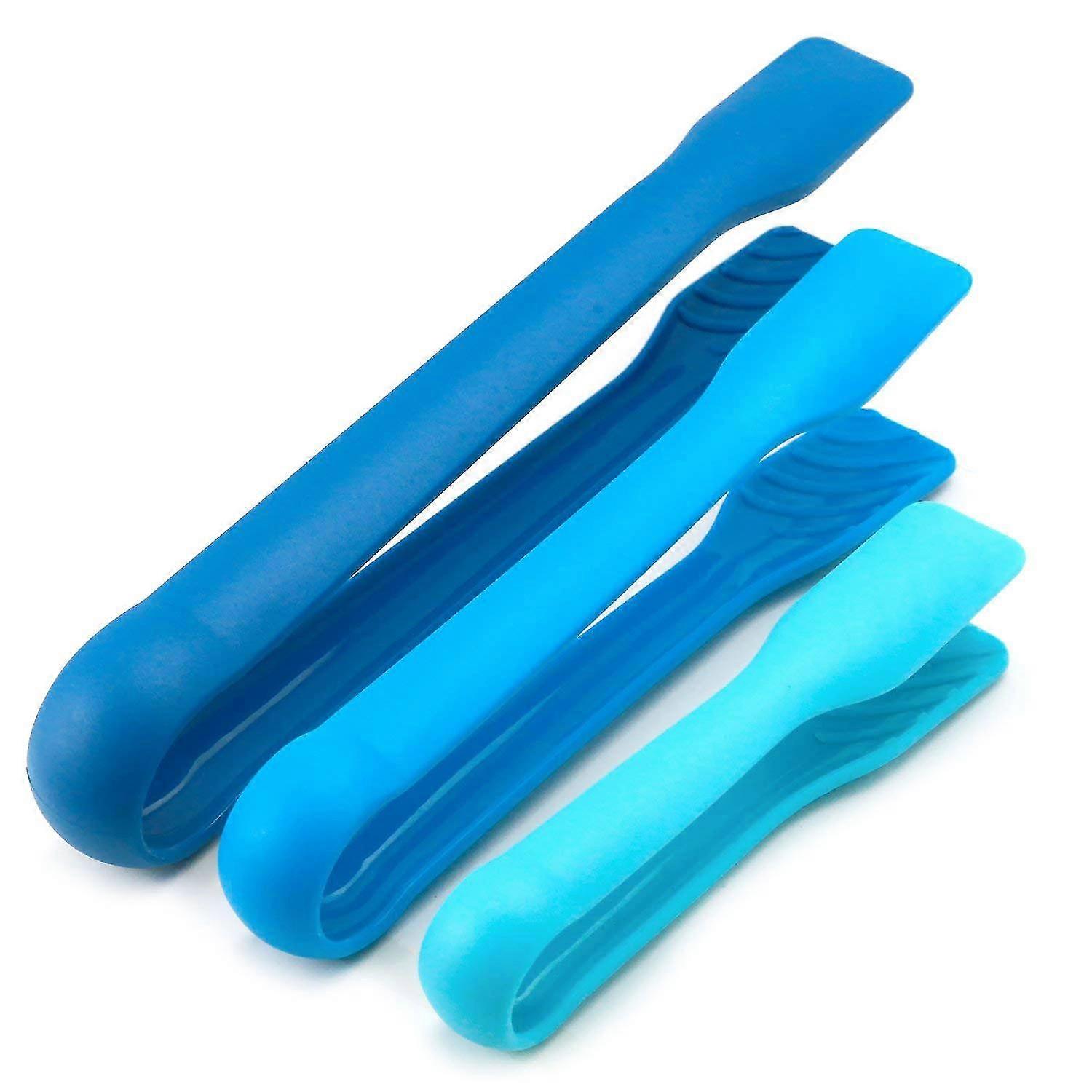 Set Of 3 Tone Blue Compact Large Medium Small Plastic Cooking Tongs ...