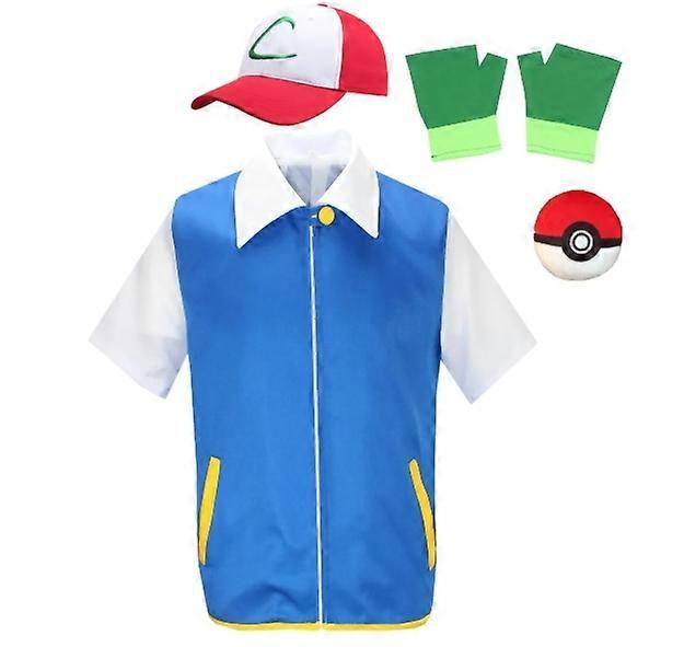 Cartoon Anime Ash Ketchum Trainer Blue Jacket Costume P-PokemonING Go ...