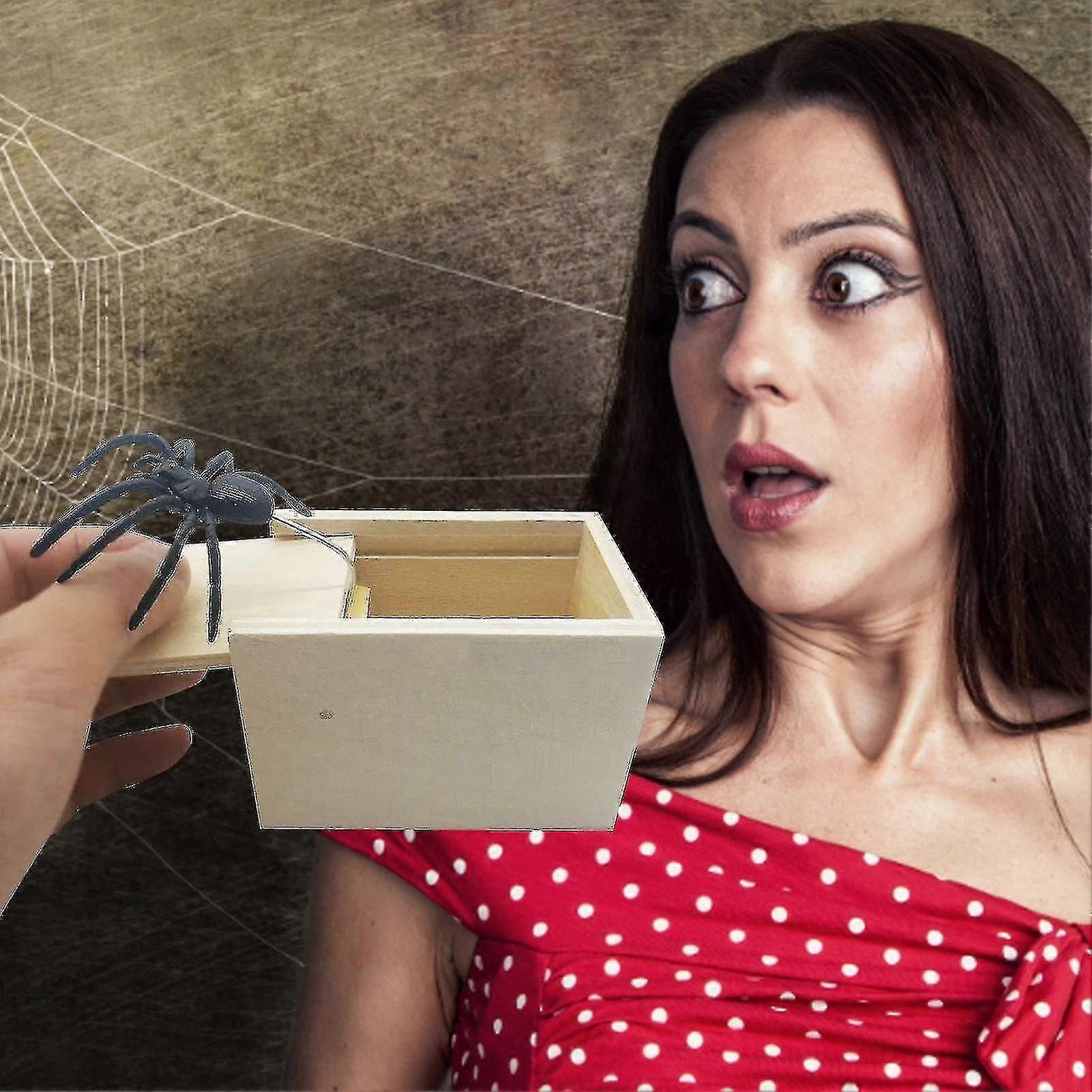 Gojoy Rubber Spider Prank Box - Handcrafted Wooden Surprise Prank Box ...