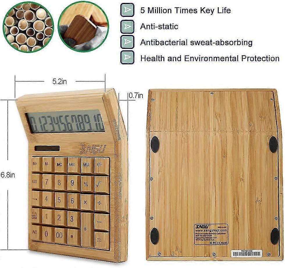 Functional Desktop Calculator Solar Power Bamboo Calculators With 12 ...