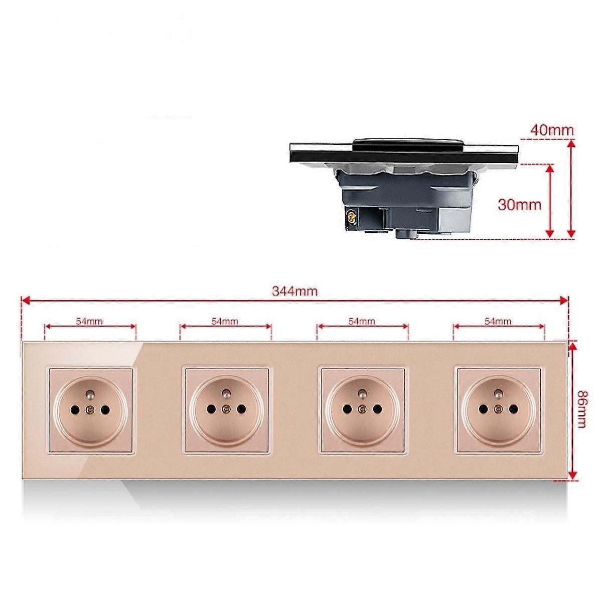 Wall 4-Way Power Sockets 16A With Tempered Glass Frame Panel EU ...