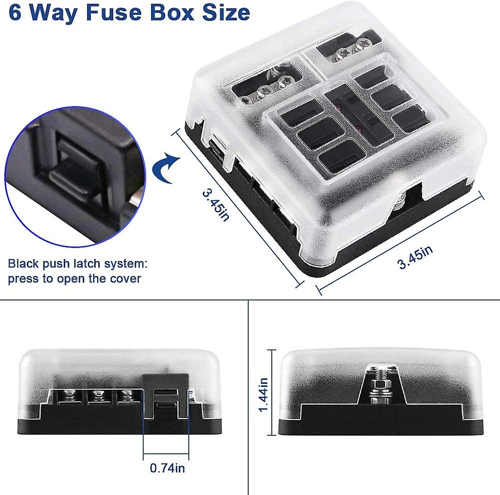 6 Way Blade Fuse Box, Circuit Fuse Holder Box Block With Negative Bus ...