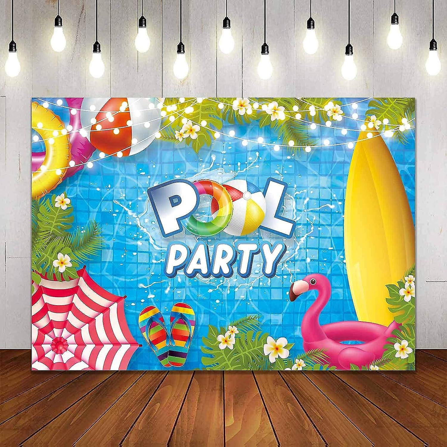 7x5ft Pool Party Backdrop Summer Beach Ball Tropical Palm Flower Baby ...
