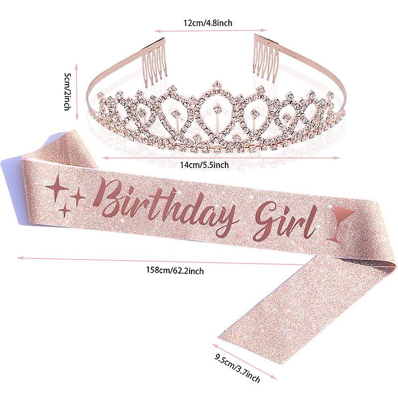 Birthday Girl Sash and Rhinestone Tiara Kit Glitter Sash and Birthday Crowns for Women Girl ...