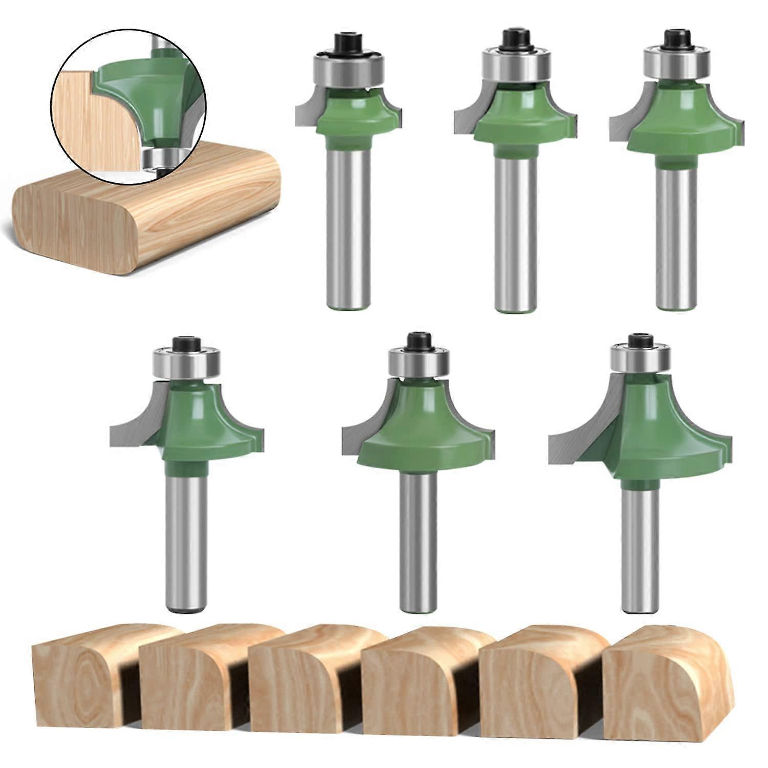 nice Set of 6 Wood Router Bits 8 mm, Quarter Round Milling Cutter with ...