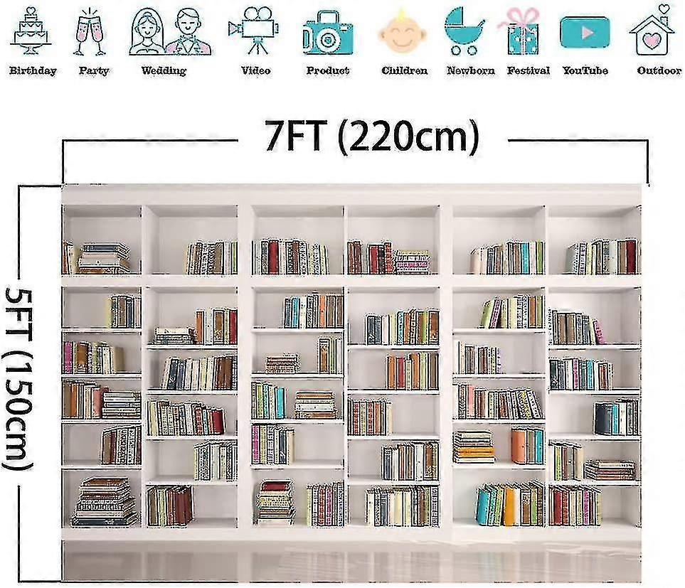 White Wooden Library Bookshelf Photography Backdrops Back To School ...