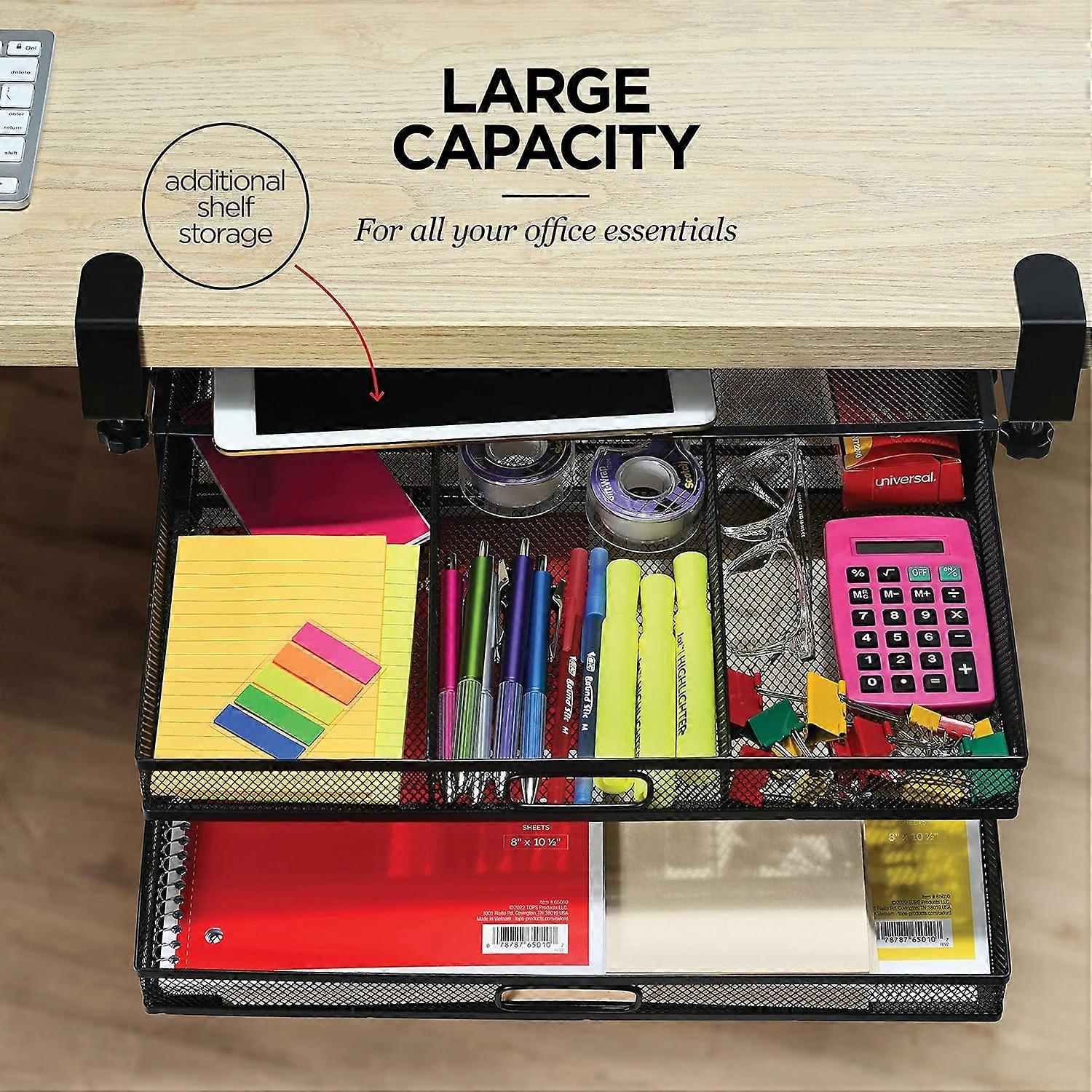 Under Desk Drawer Organizer Clamp-On, Mesh Metal Desk Drawer Attachment ...