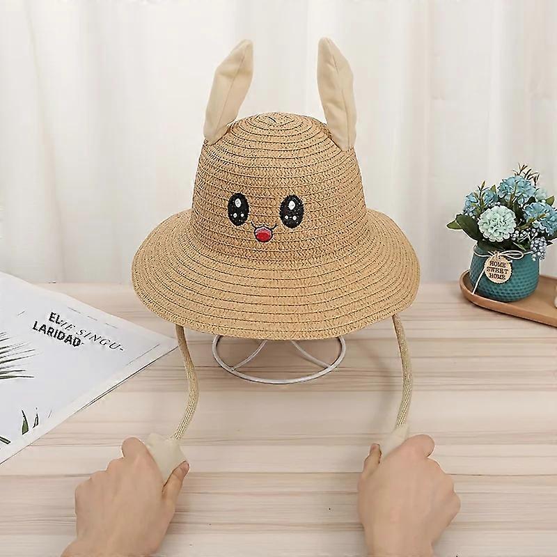 Boys and Girls Rabbit Hat with Movable Ears Straw Hat Sun Protection ...