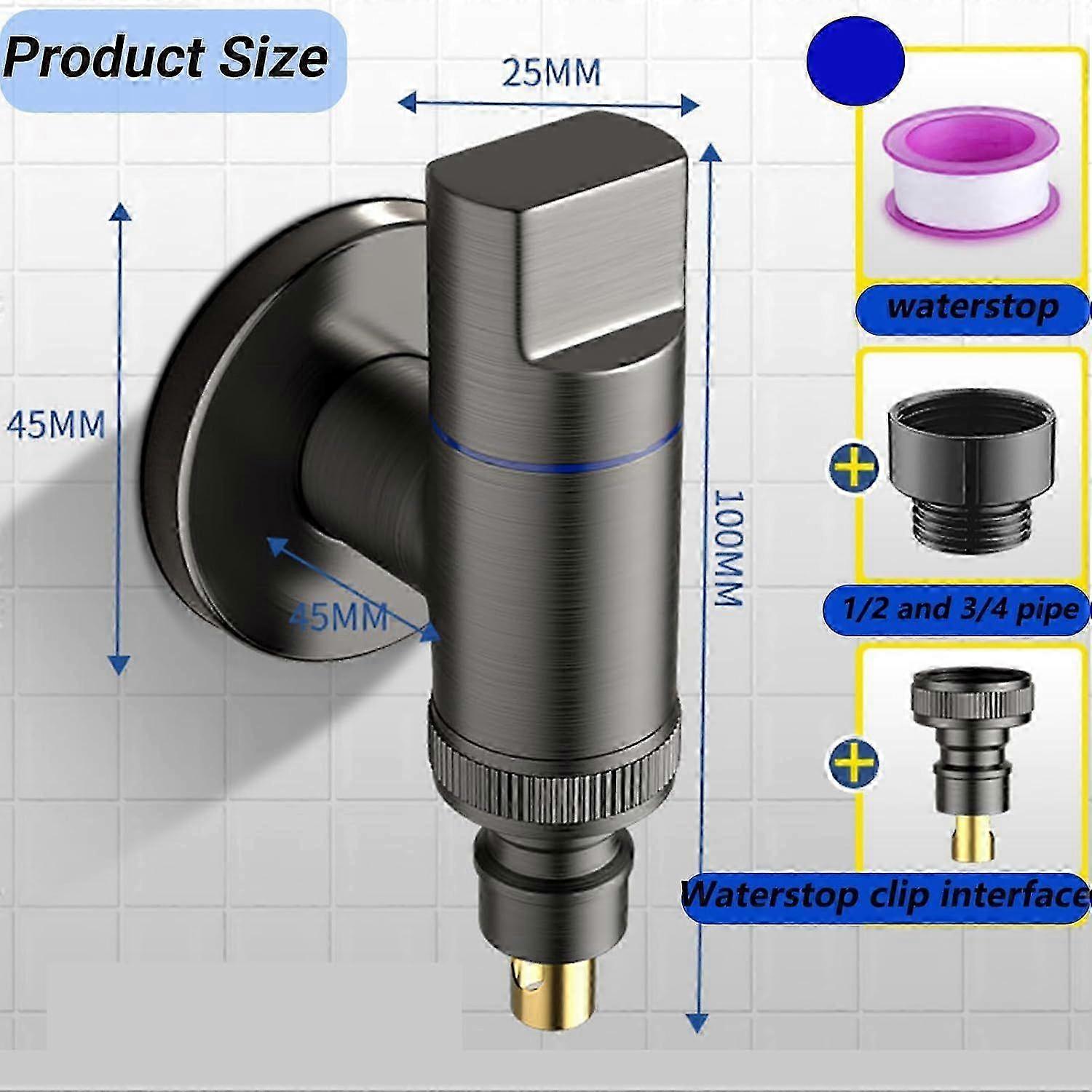 Washing Machine Faucet, 1/2 and 3/4 Black Stainless Steel Washing ...