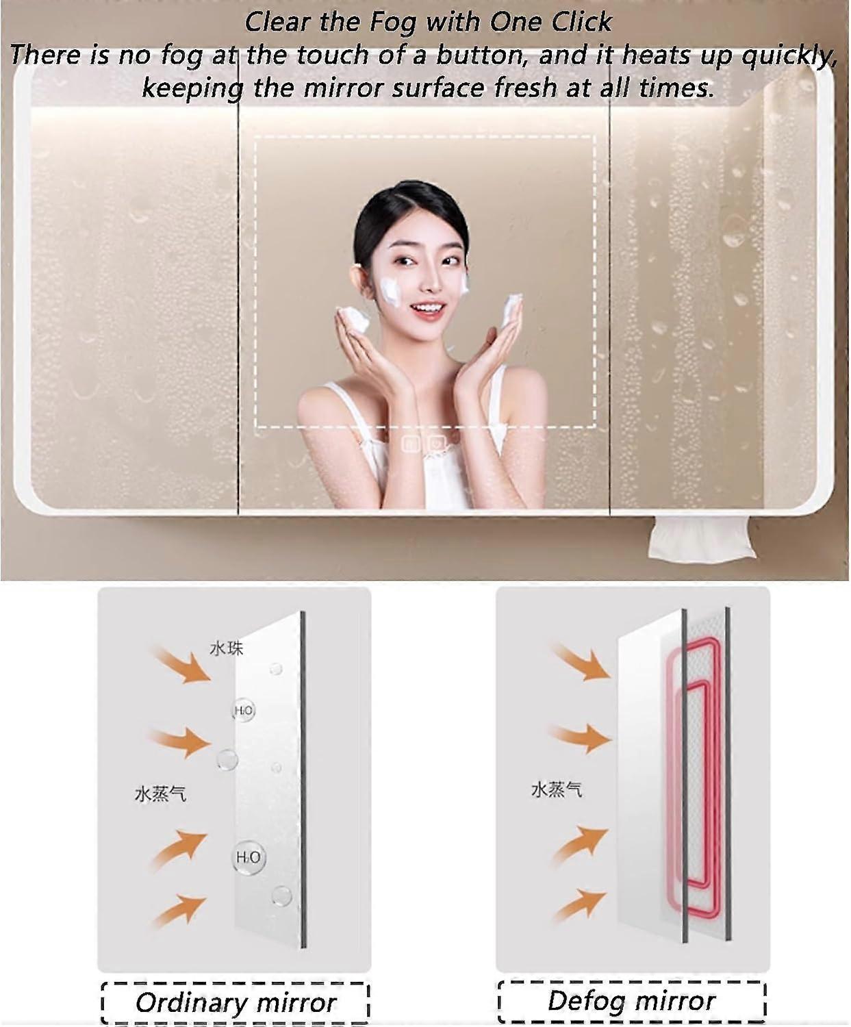 LED Bathroom Mirror Cabinet with AntiFog HD WallMounted Vanity Storage ...