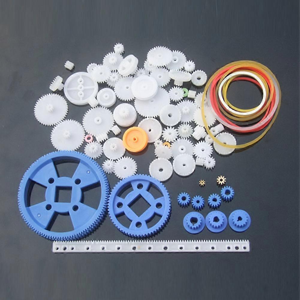 80pcs Gearbox Motor Plastic Gear Belt Pulley Shaft Sleeve Set DIY Robot ...