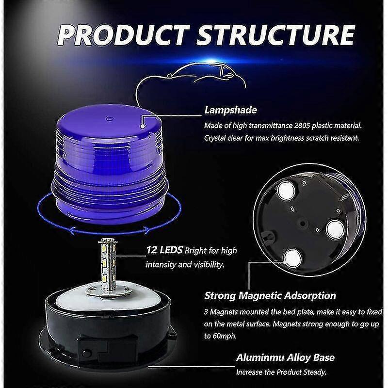 (blue Light) 12v Led Strobe Light Magnetic Flashing Emergency Signal ...