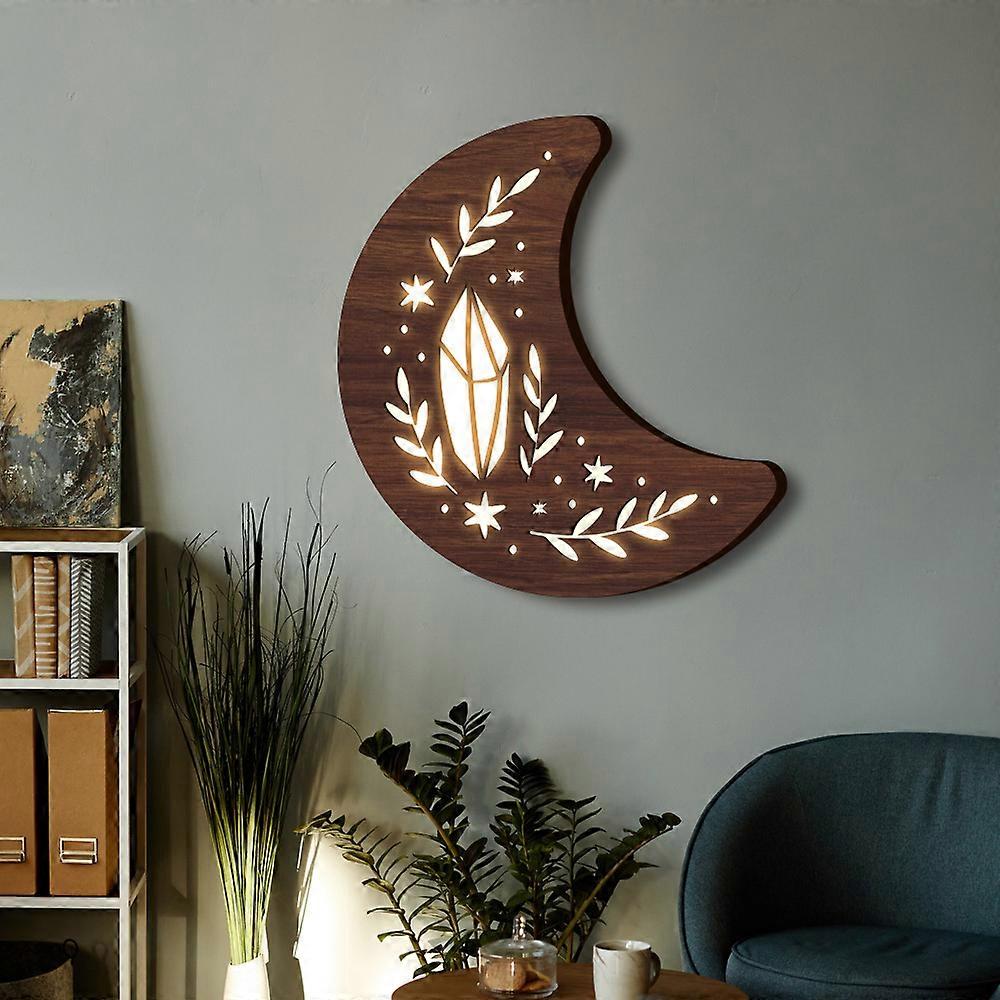 Bohemian Moon Wooden Signs Natural Light-up Carved Sign Crafts for ...