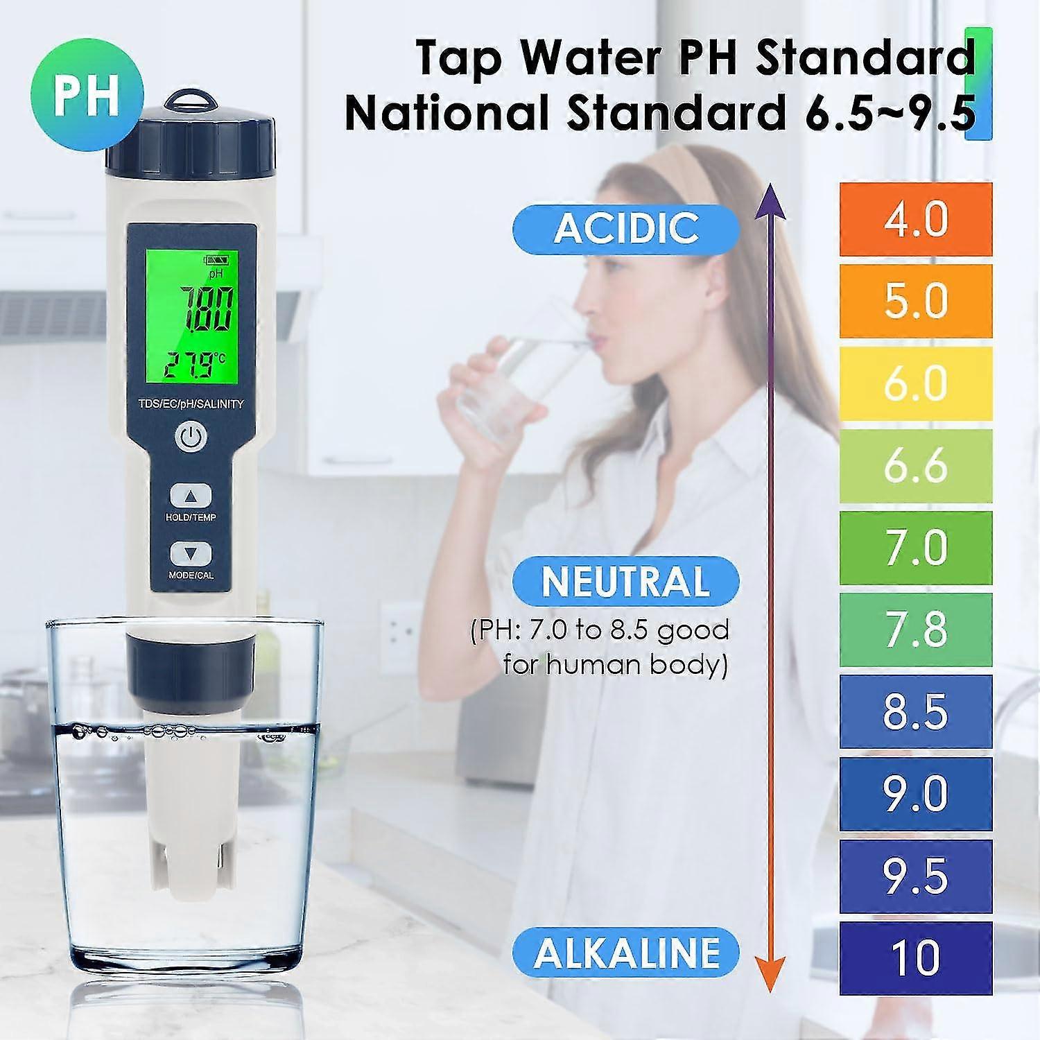 5 In 1 Ph Meter For Water, Ph/tds/ec/temp/salt Meter, Salt Tester For ...