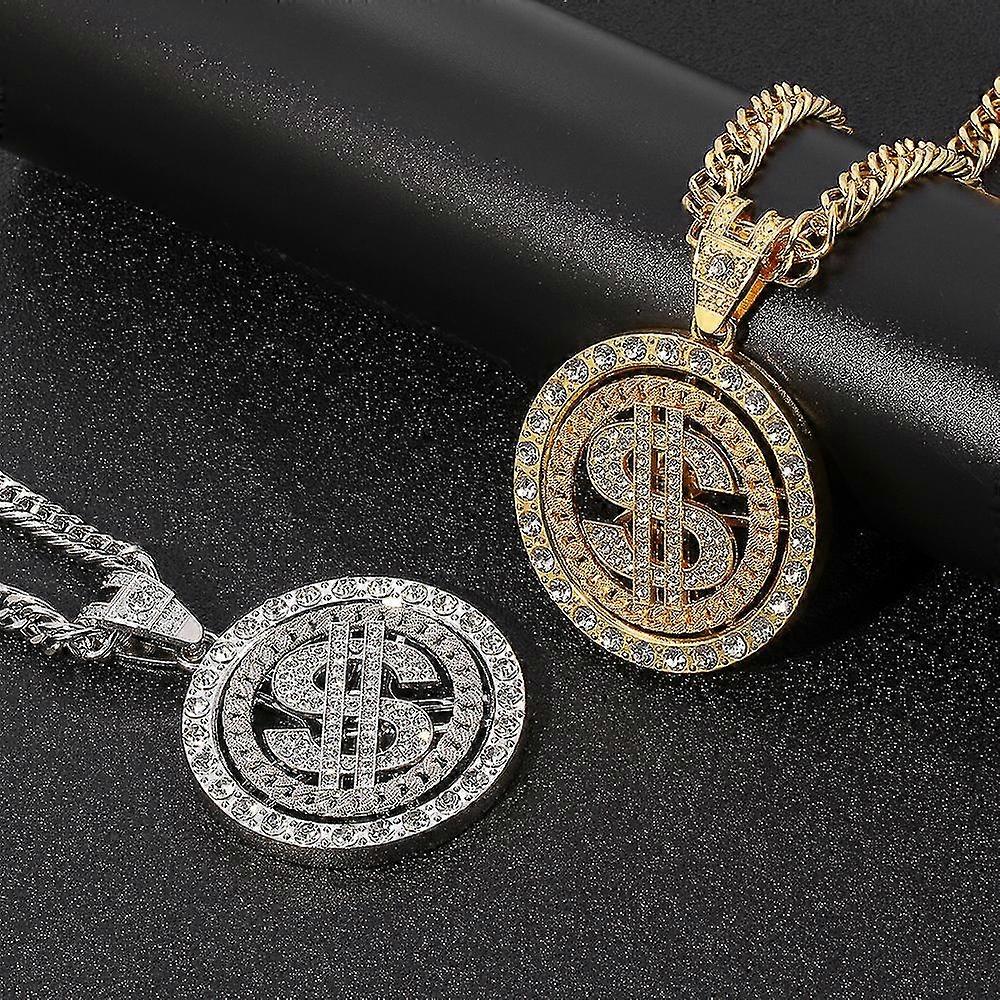 Gold Money Chain Dollar Sign Necklace Rotatable Rapper Hip Hop Fake ...